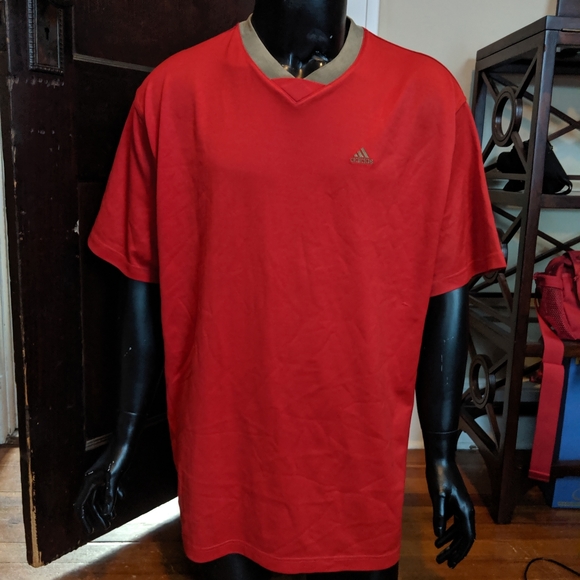 adidas | Shirts | Adidas Striped Red Logo Soccer Jersey | Poshmark